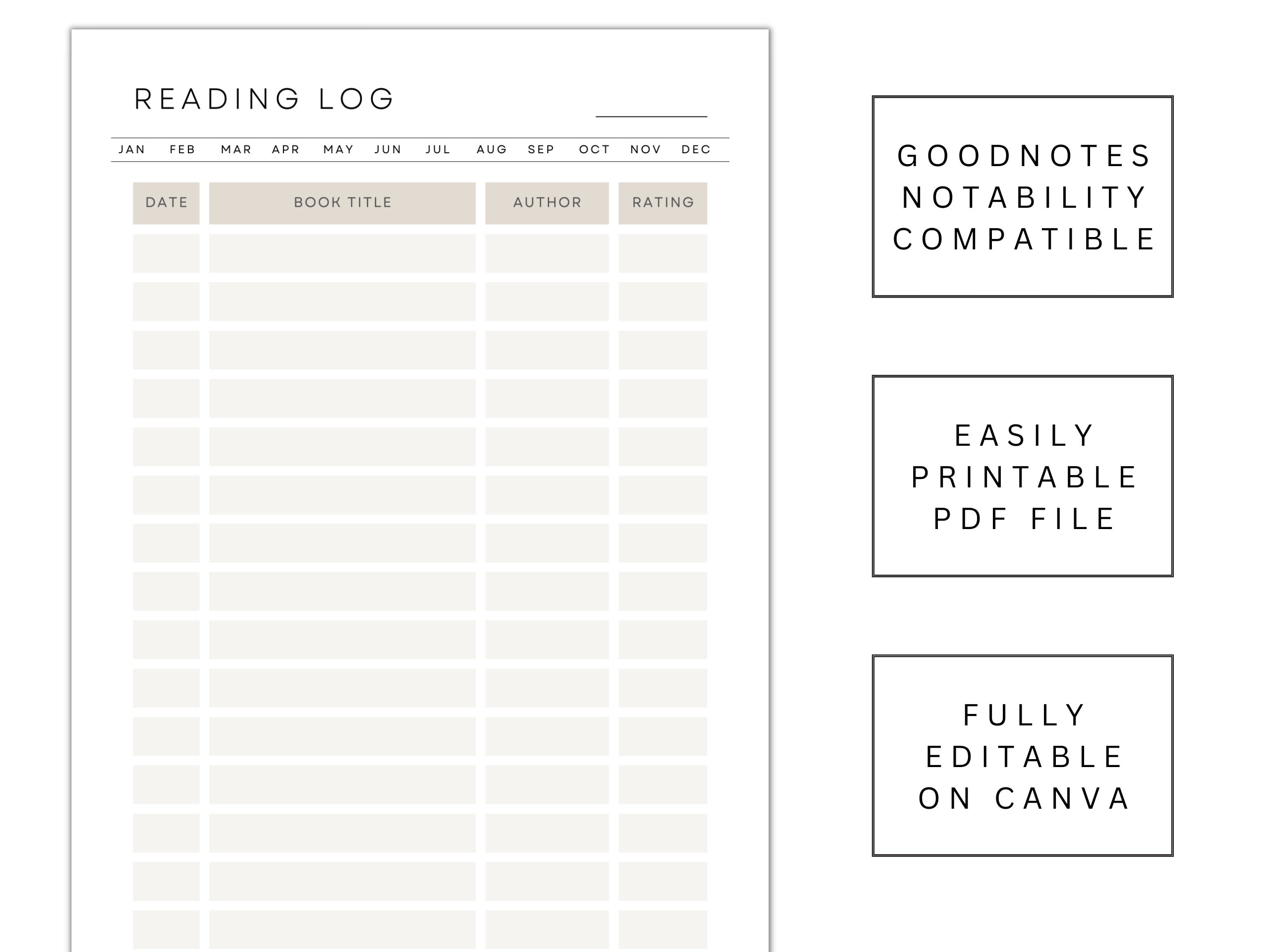 Reading Log Book Tracker Printable/monthly & Yearly Reading Journal ...