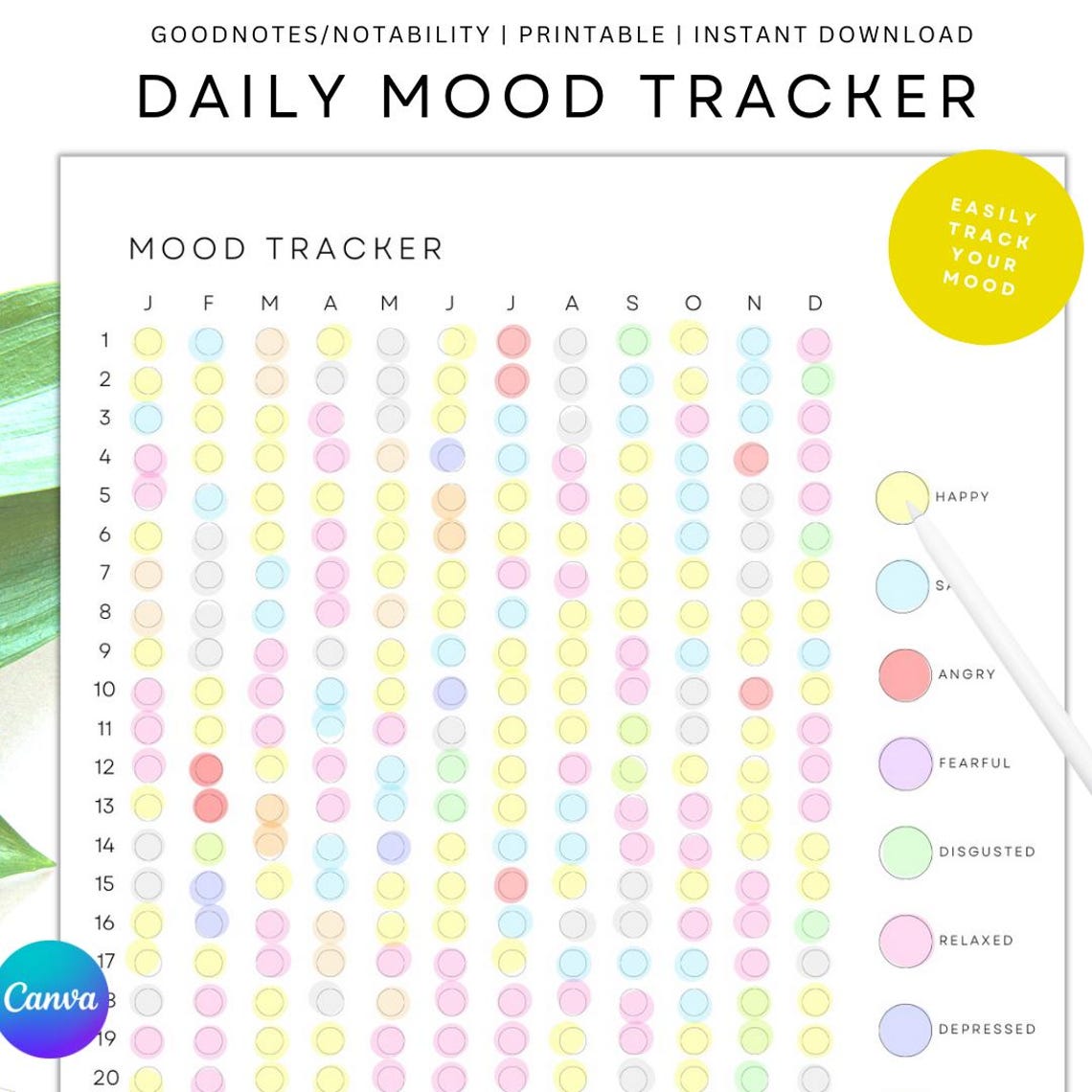 Daily Mood Tracker Printable, Minimalistic Monthly & Yearly Mood ...