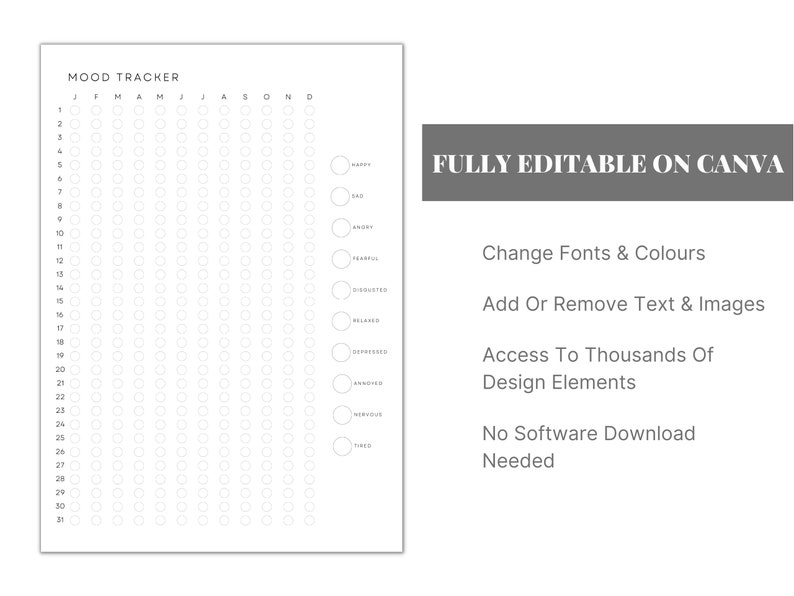 Daily Mood Tracker Printable, Minimalistic Monthly & Yearly Mood ...