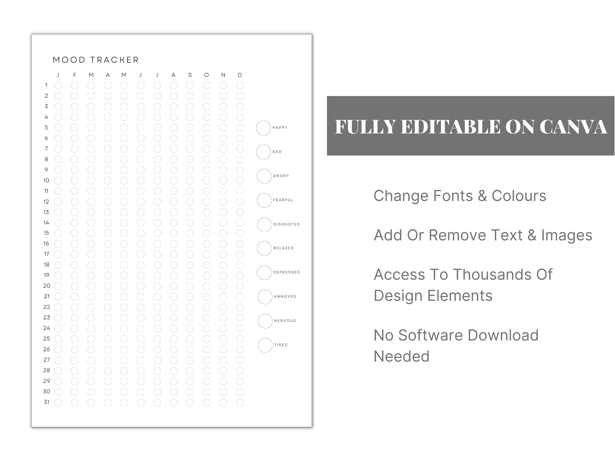 Daily Mood Tracker Printable, Minimalistic Monthly & Yearly Mood ...