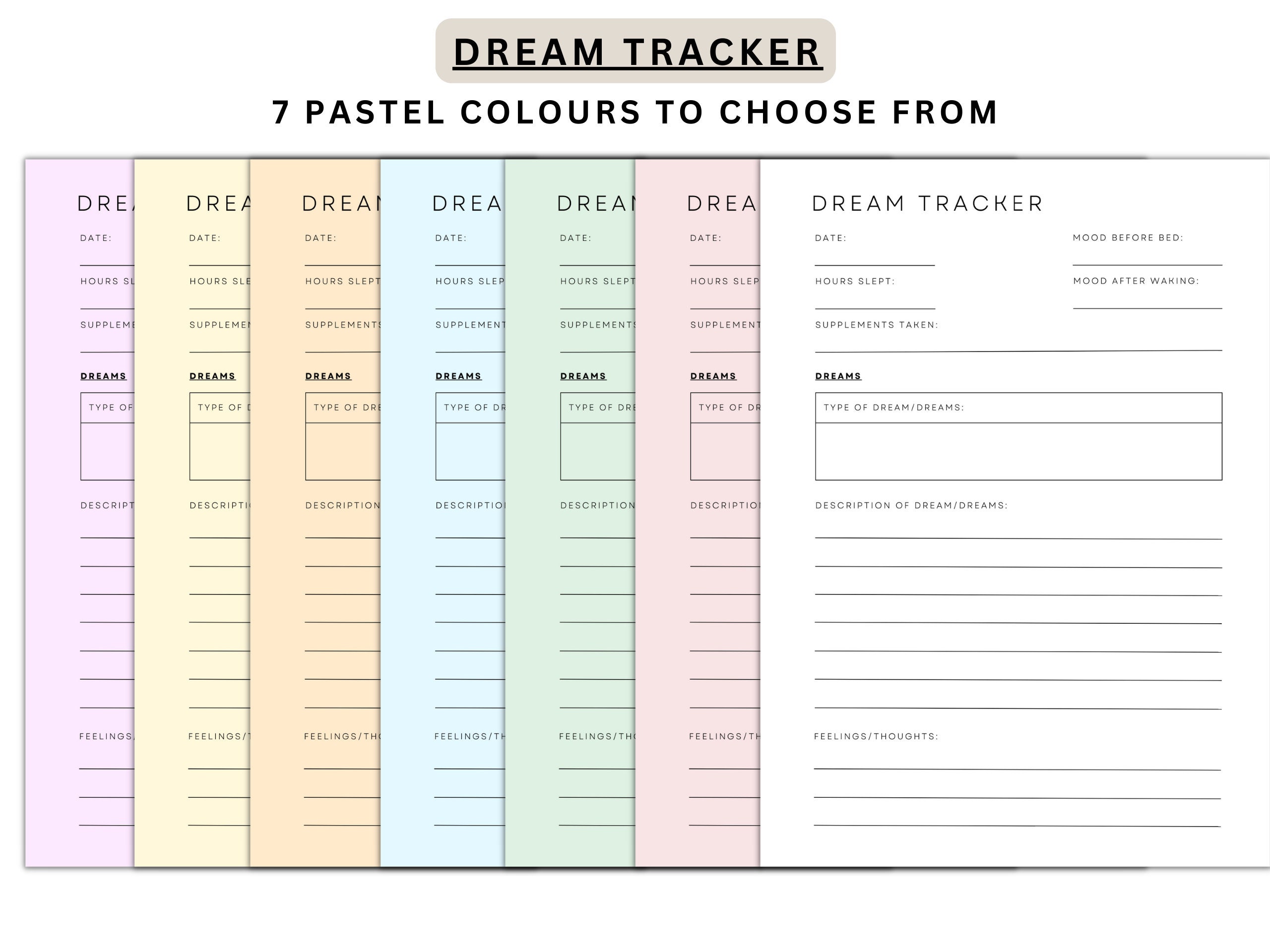 Sleep & Dream Tracker Printable/dream Analysis/sleep Log/dream Diary ...