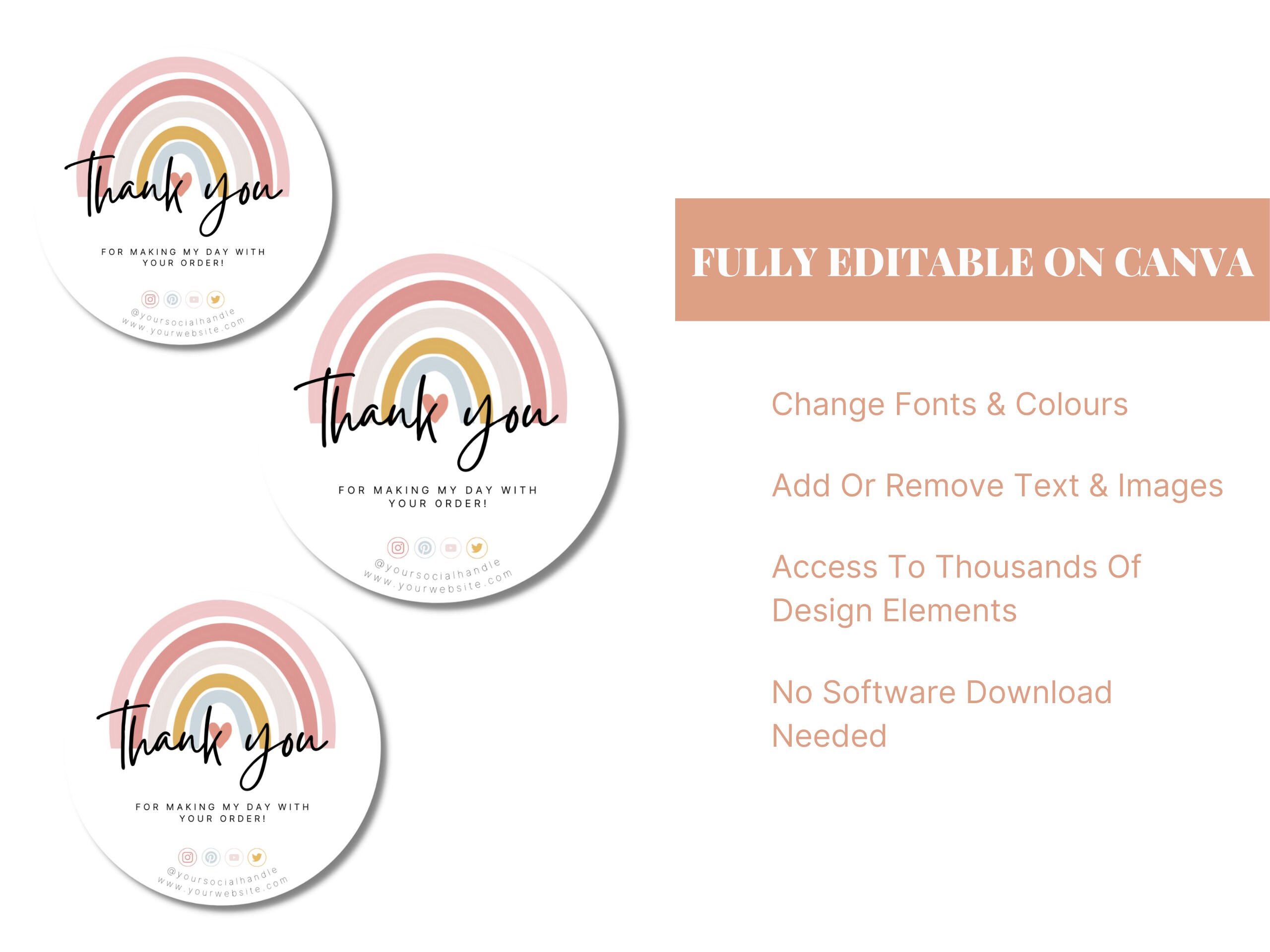 Boho Rainbow Thank You Sticker Label Template for Small Business/diy ...