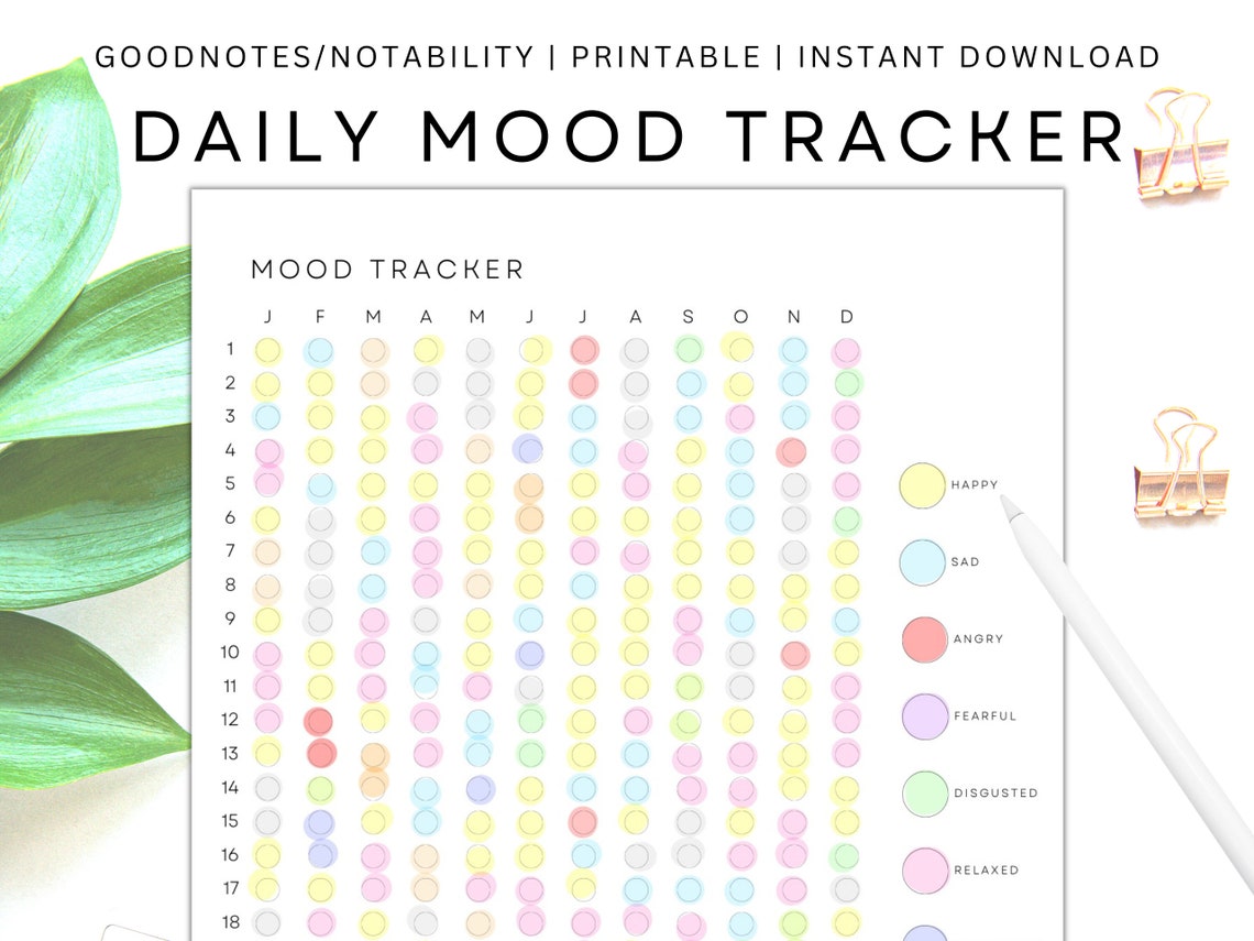 Daily Mood Tracker Printable, Minimalistic Monthly & Yearly Mood ...