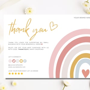 Boho Rainbow Thank You Cards Template Design for Small - Etsy
