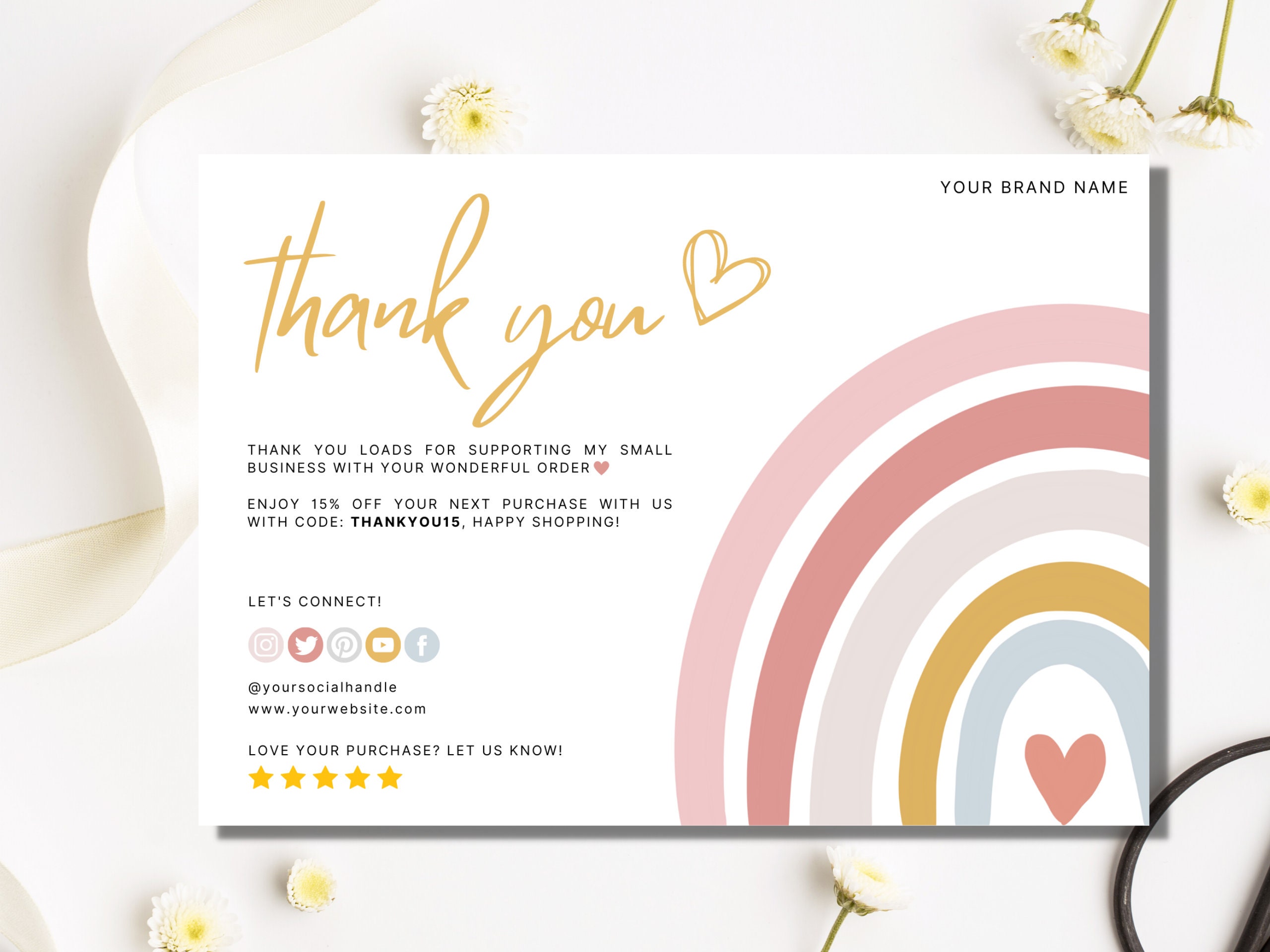 Boho Rainbow Thank You Cards Template Design for Small - Etsy
