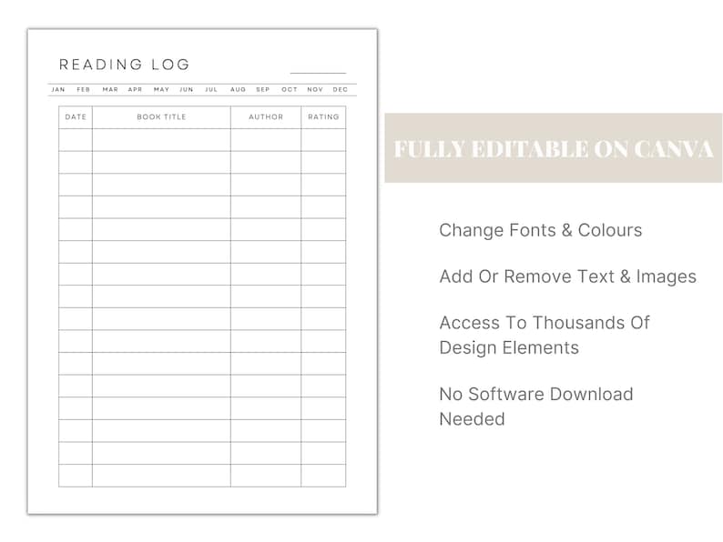 Reading Log Book Tracker Printable/monthly & Yearly Reading Journal ...