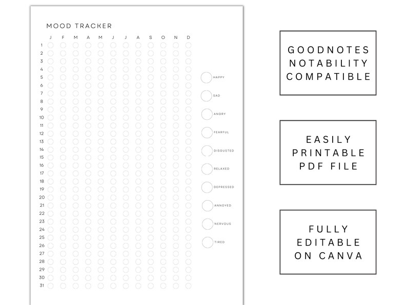 Daily Mood Tracker Printable, Minimalistic Monthly & Yearly Mood ...