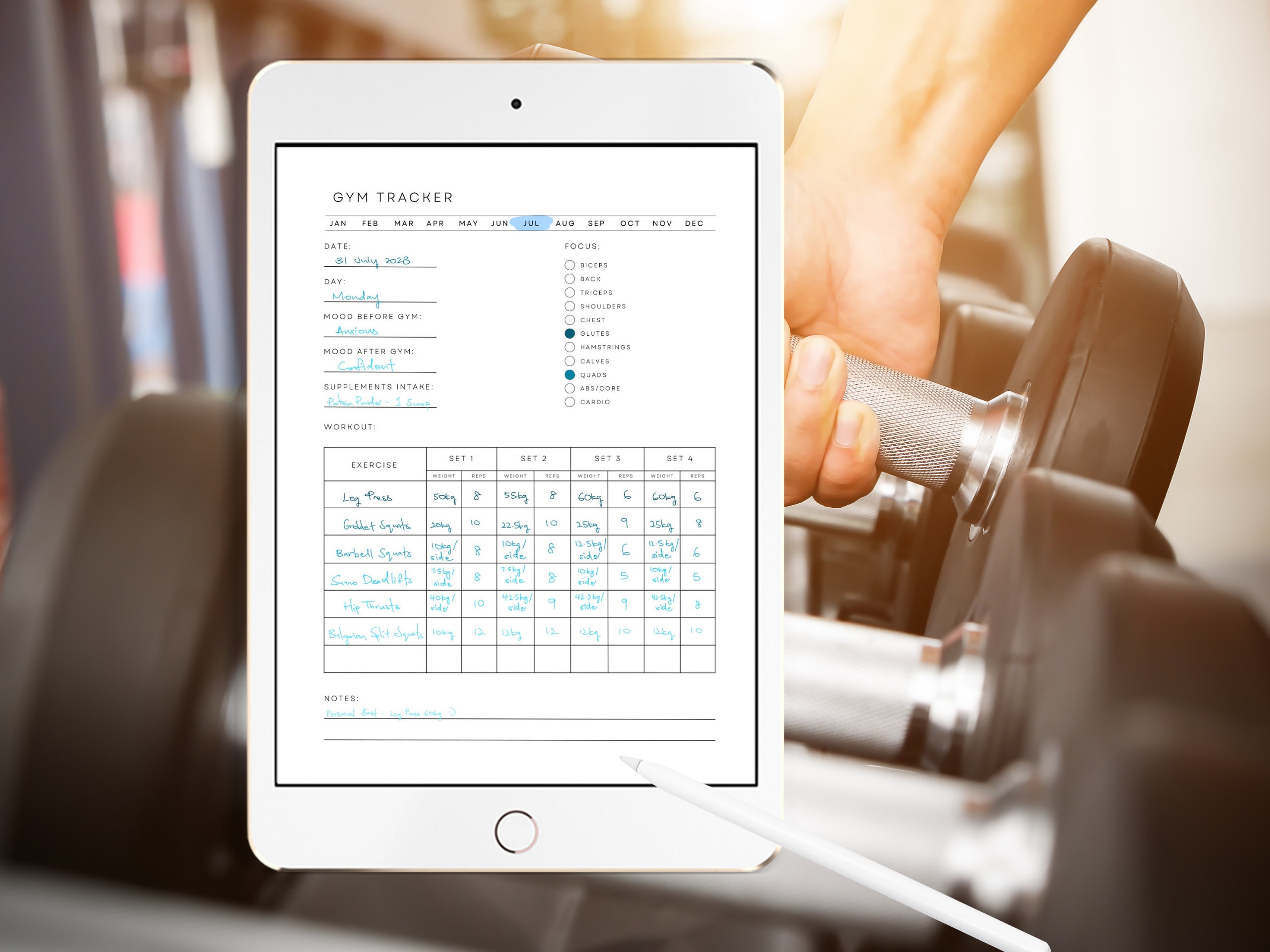 Daily Gym Fitness Tracker + FREE Body Measurements Tracker/monthly ...