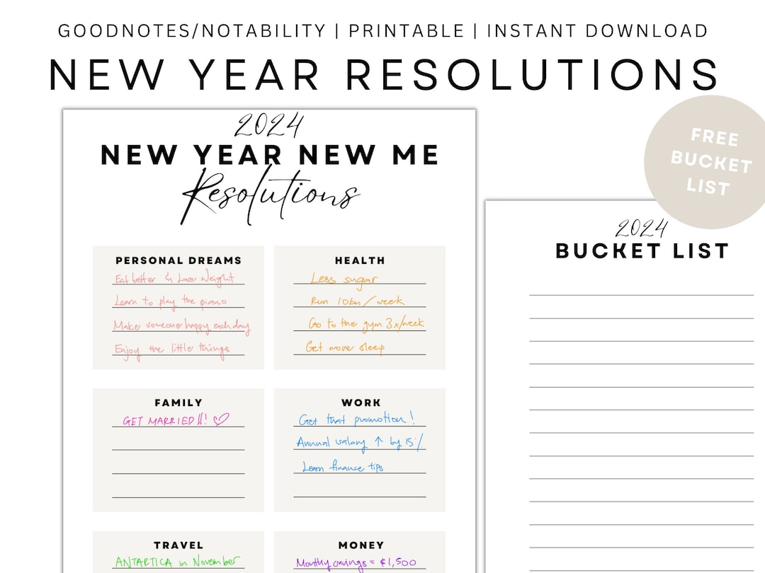 New Year Resolutions Planner 2024 Printable. New Year Goals, Canva ...