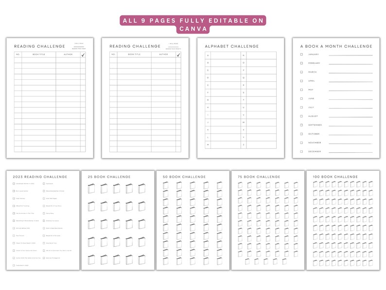 9 Reading Challenge Printables/book Reading Goal Tracker/100 Books ...