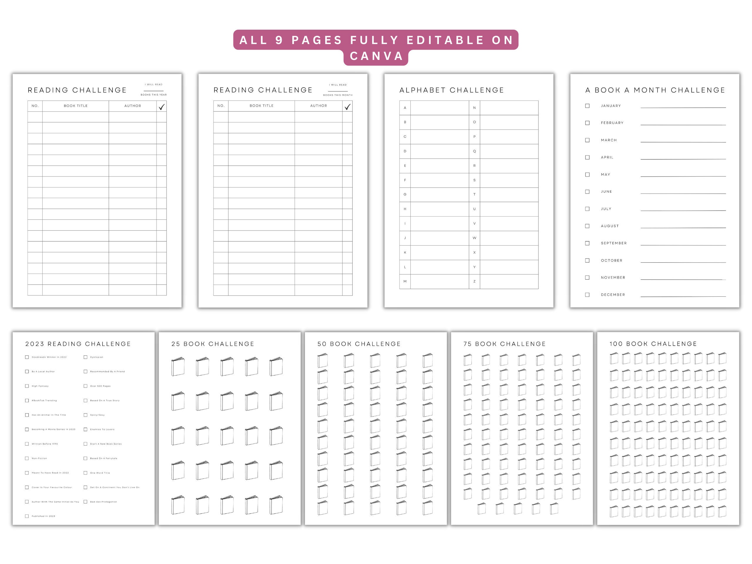 9 Reading Challenge Printables/book Reading Goal Tracker/100 Books ...