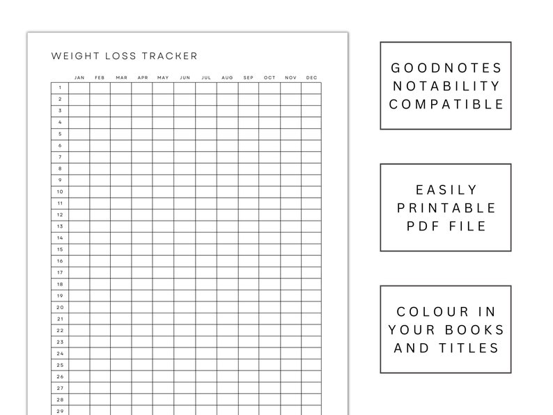 365 Days Weight Loss Tracker Minimalistic/health & Fitness Goals ...