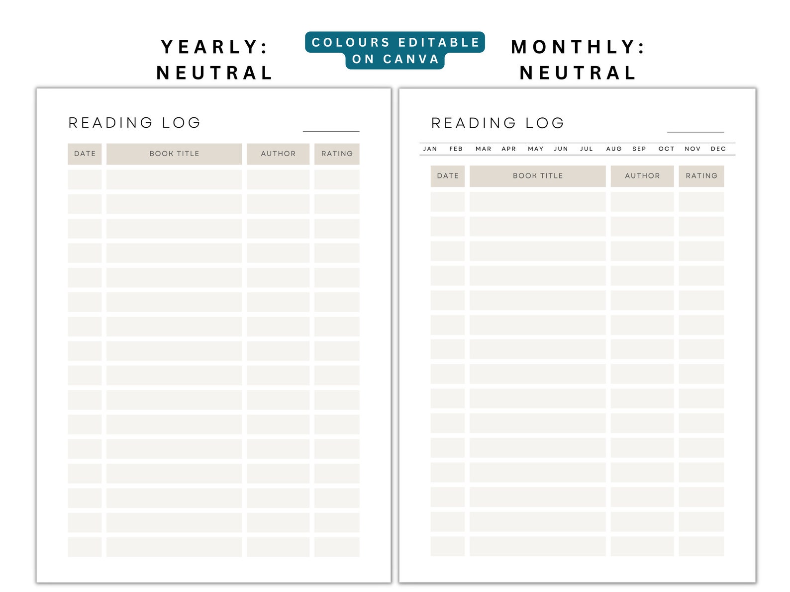 Reading Log Book Tracker Printable: Monthly & Yearly (digital Download ...