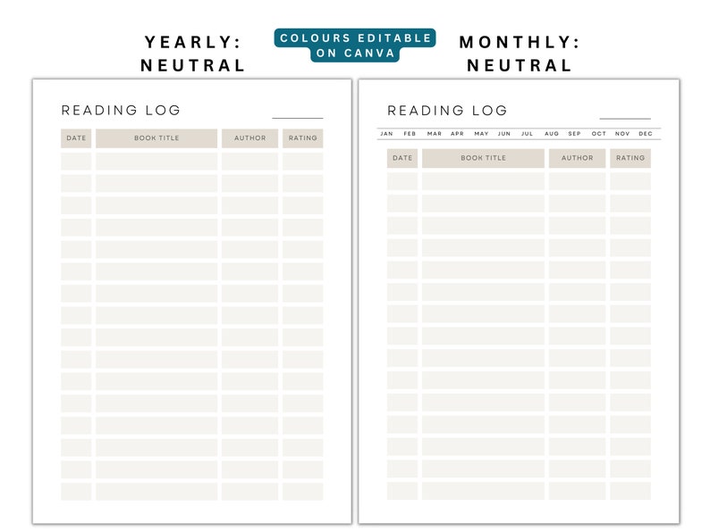 Reading Log Book Tracker Printable/monthly & Yearly Reading Journal ...