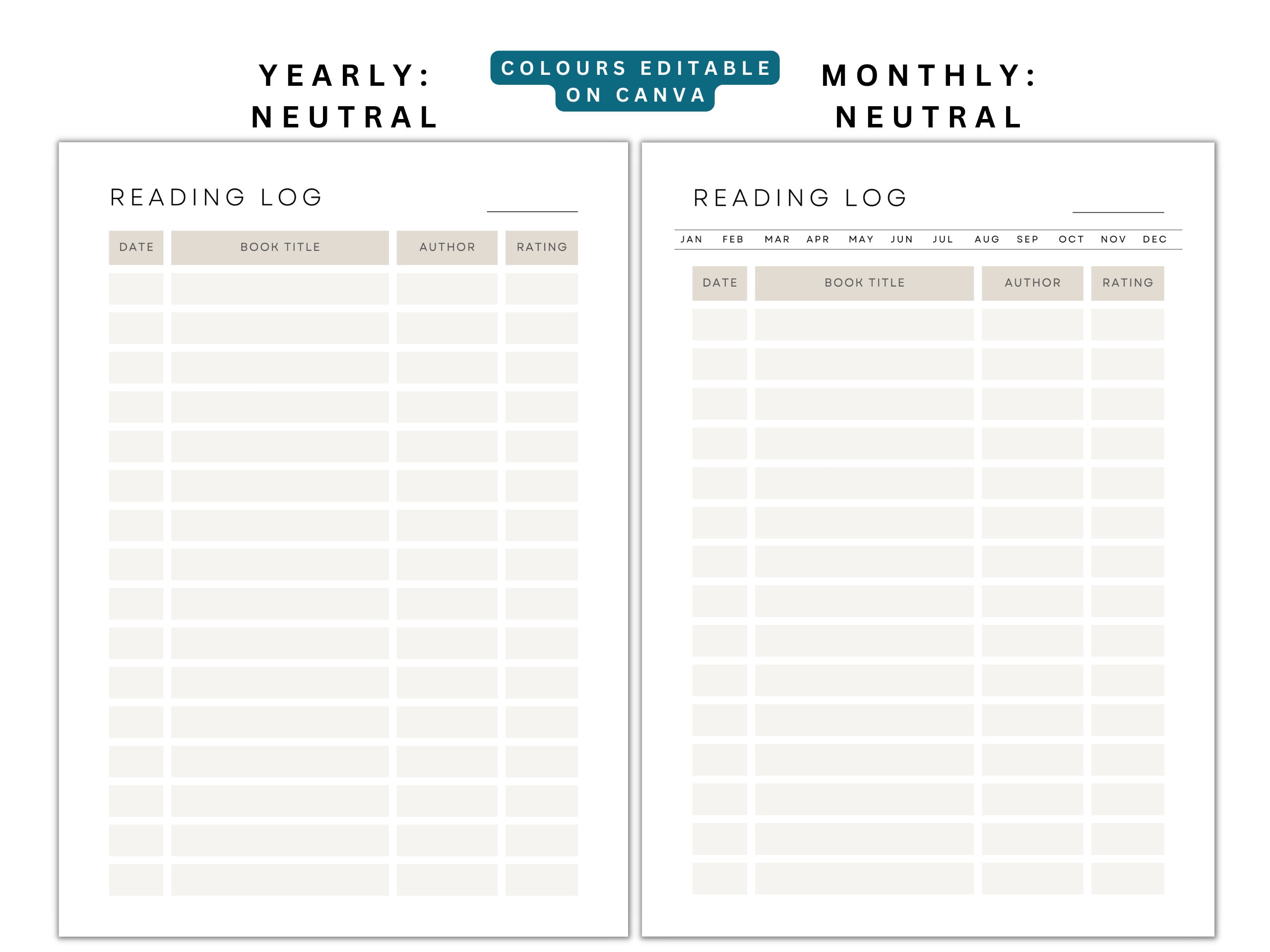 Reading Log Book Tracker Printable/monthly & Yearly Reading Journal ...