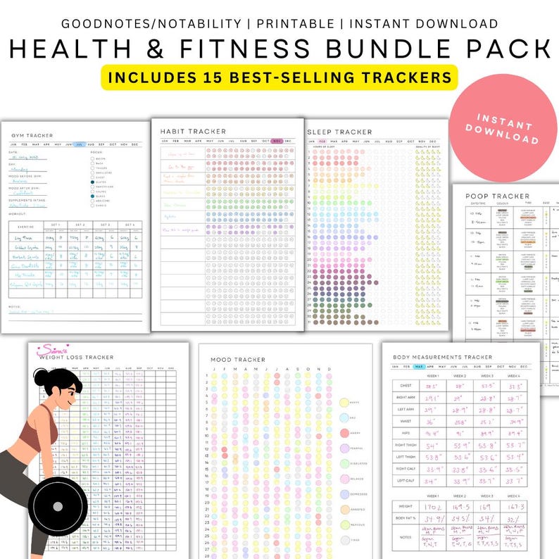 Health & Fitness Trackers Bundle Printable Pack/15 Best Selling ...