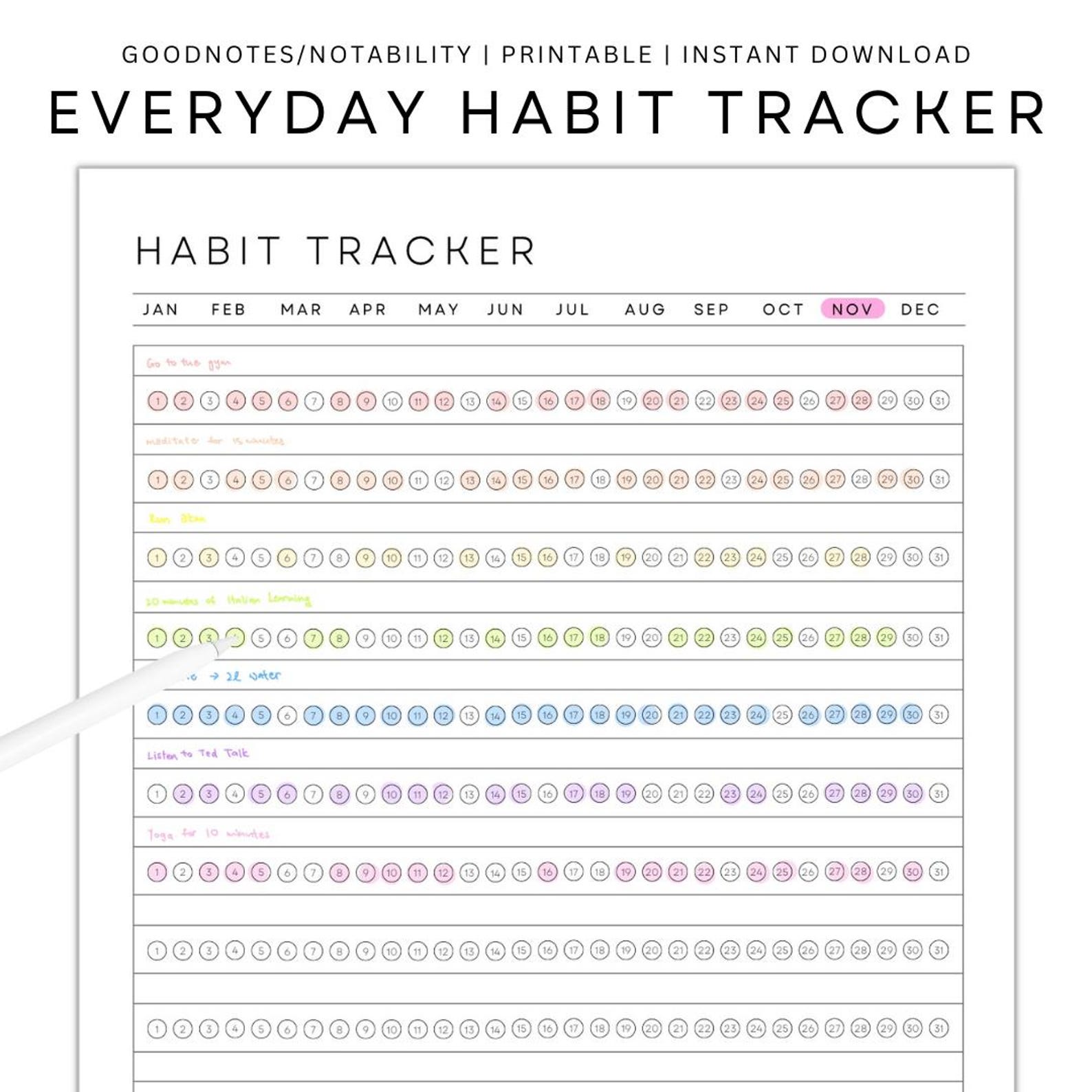Minimal Everyday Habit Tracker Daily Printable Template/goodnotes ...