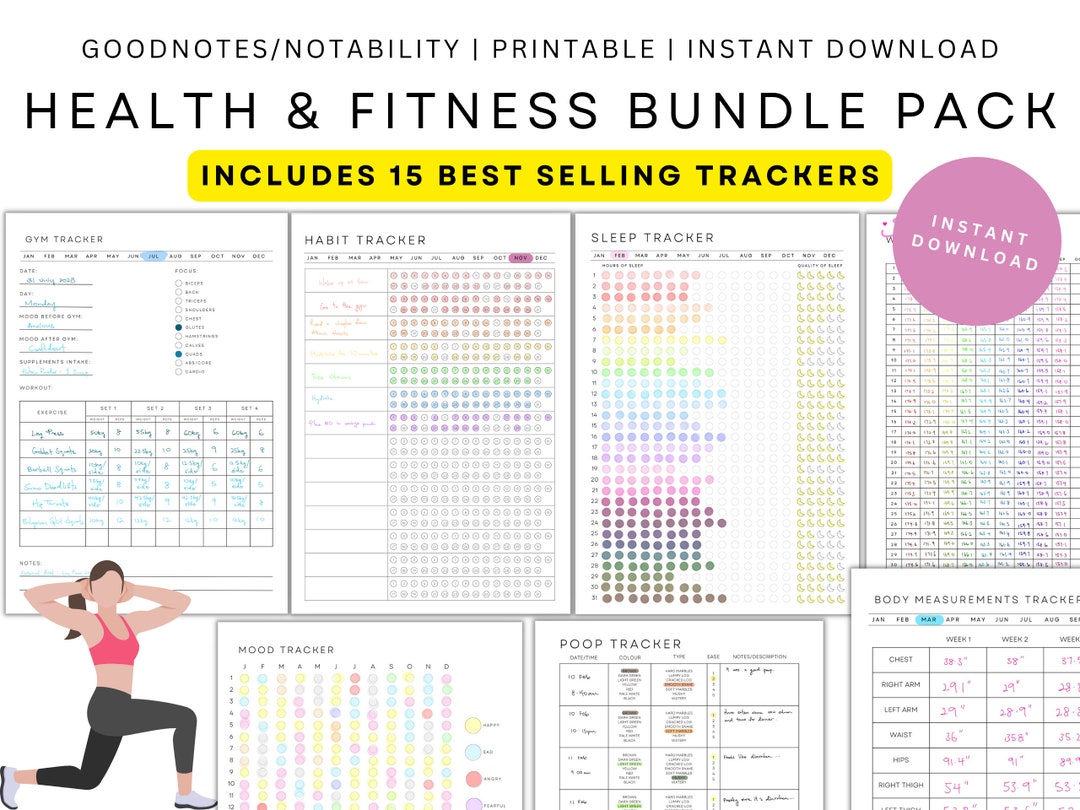 Health & Fitness Trackers Bundle Printable Pack/15 Best Selling ...