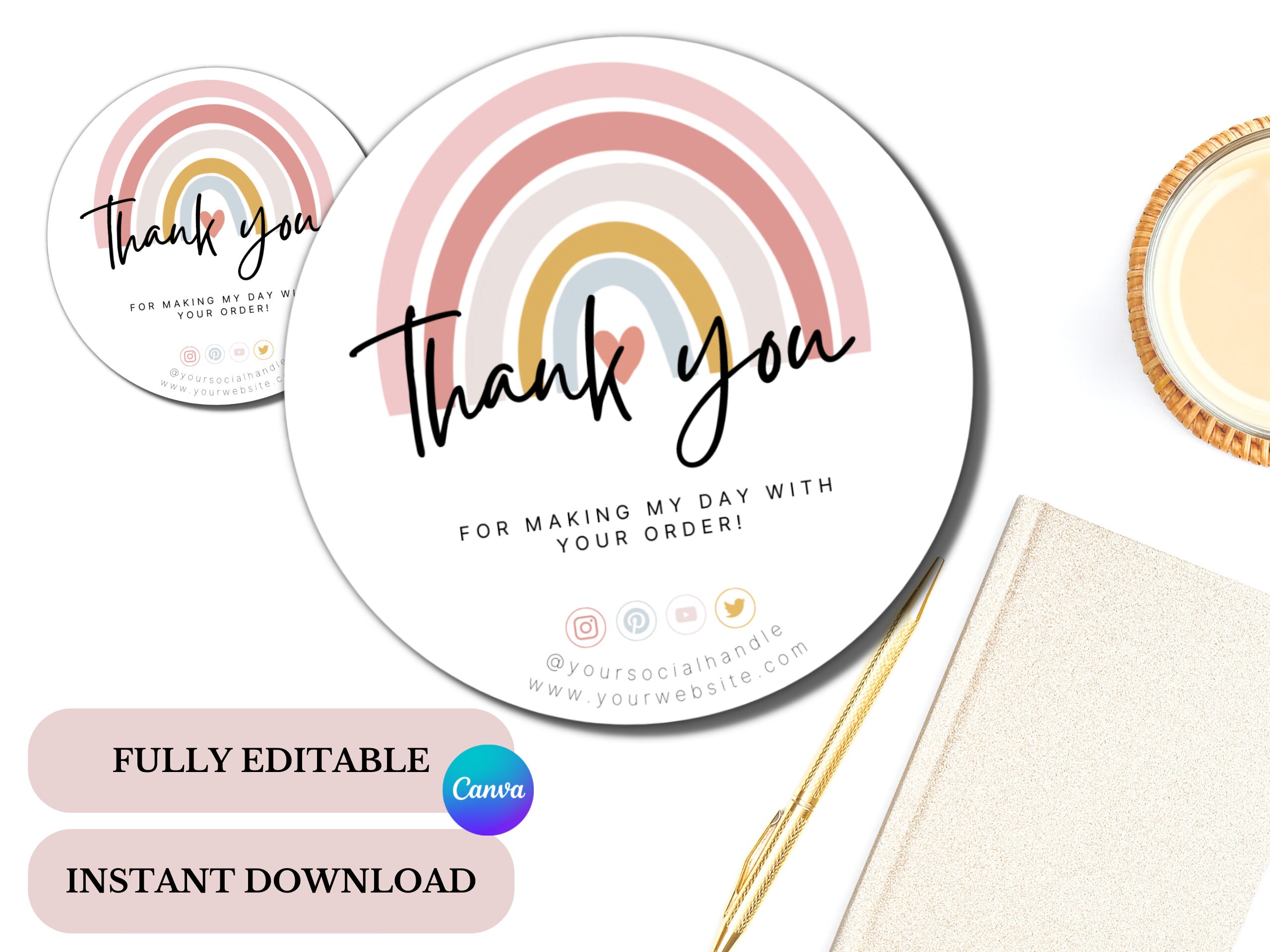 Boho Rainbow Thank You Sticker Label Template for Small Business/diy ...