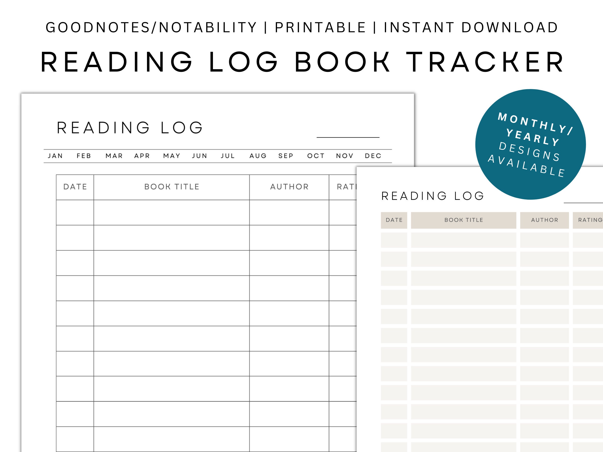 Reading Log Book Tracker Printable/monthly & Yearly Reading Journal ...