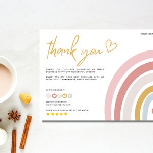 Boho Rainbow Thank You Cards Template Design for Small - Etsy