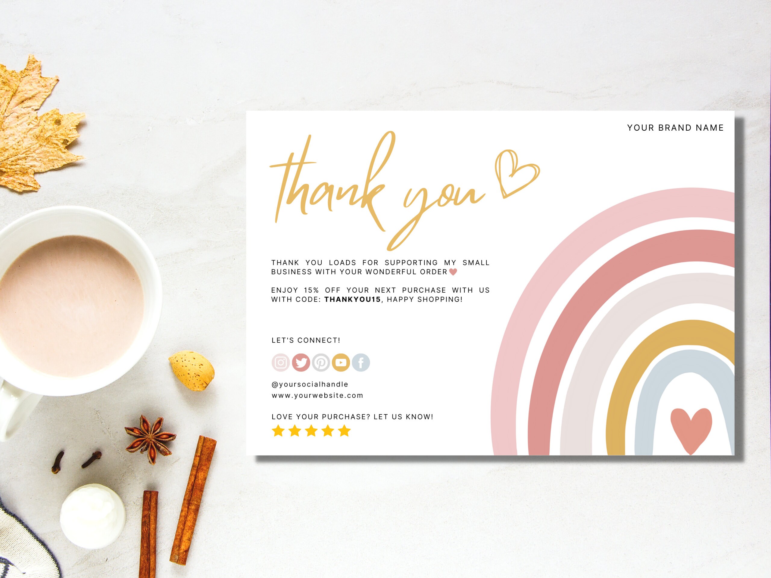 Boho Rainbow Thank You Cards Template Design for Small - Etsy