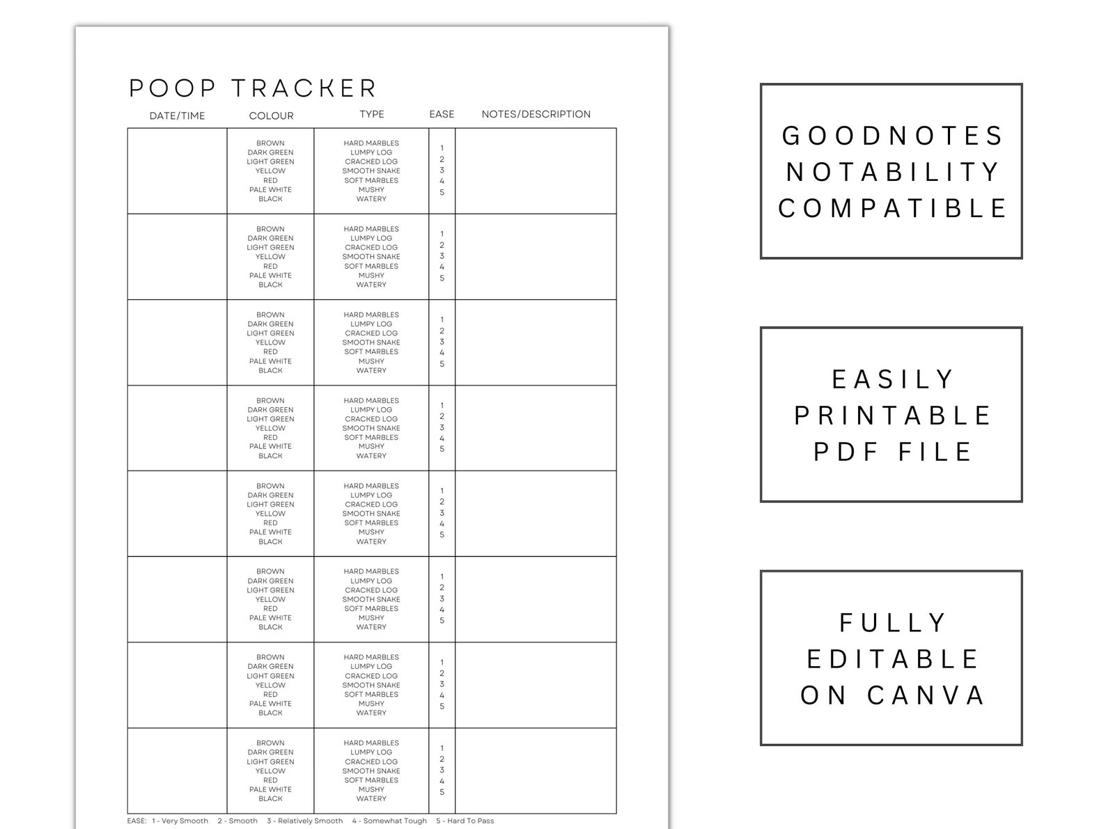 Poop Tracker Printable Sheets/bowel Movement Journal Planner/ibs Celiac ...