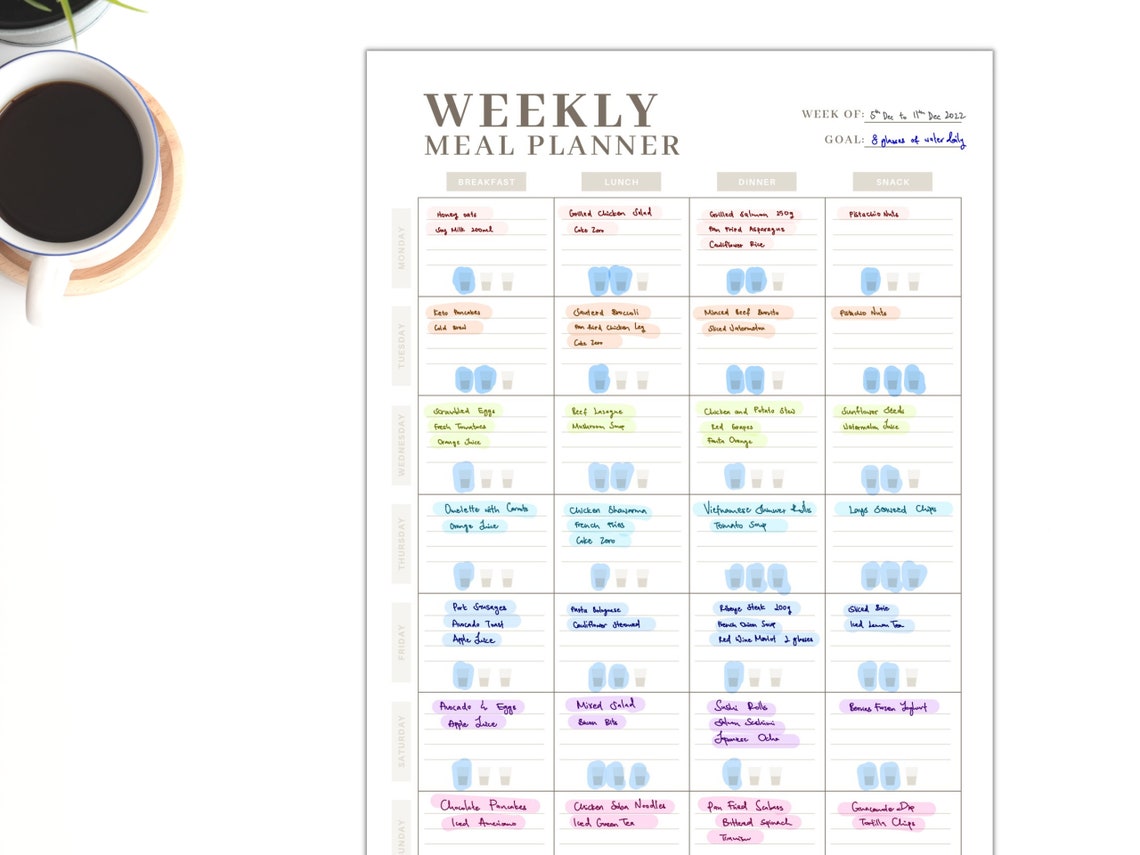 Weekly Meal Planner Minimalist FREE Groceries List, Digital Meal ...
