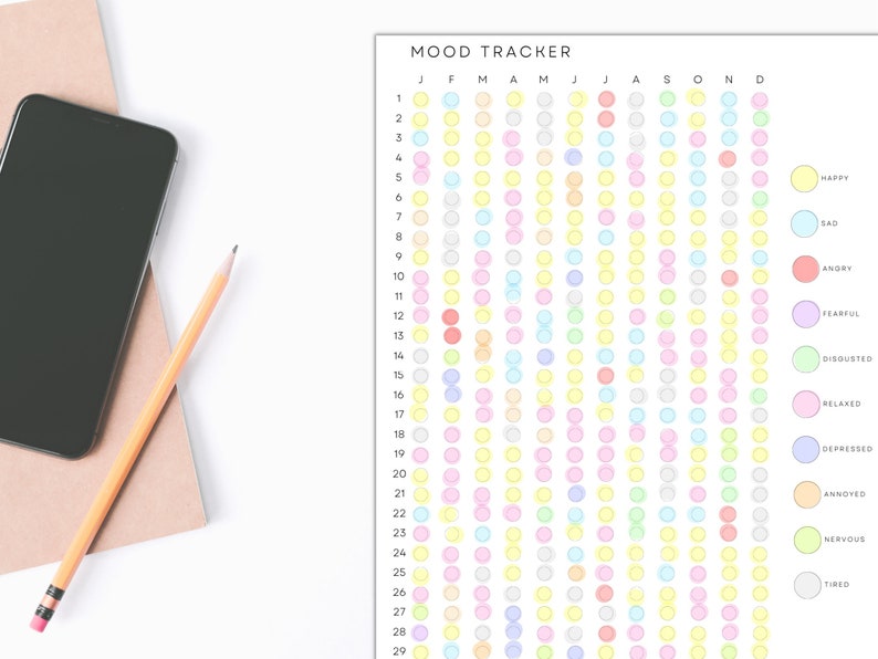 Daily Mood Tracker Printable, Minimalistic Monthly & Yearly Mood ...