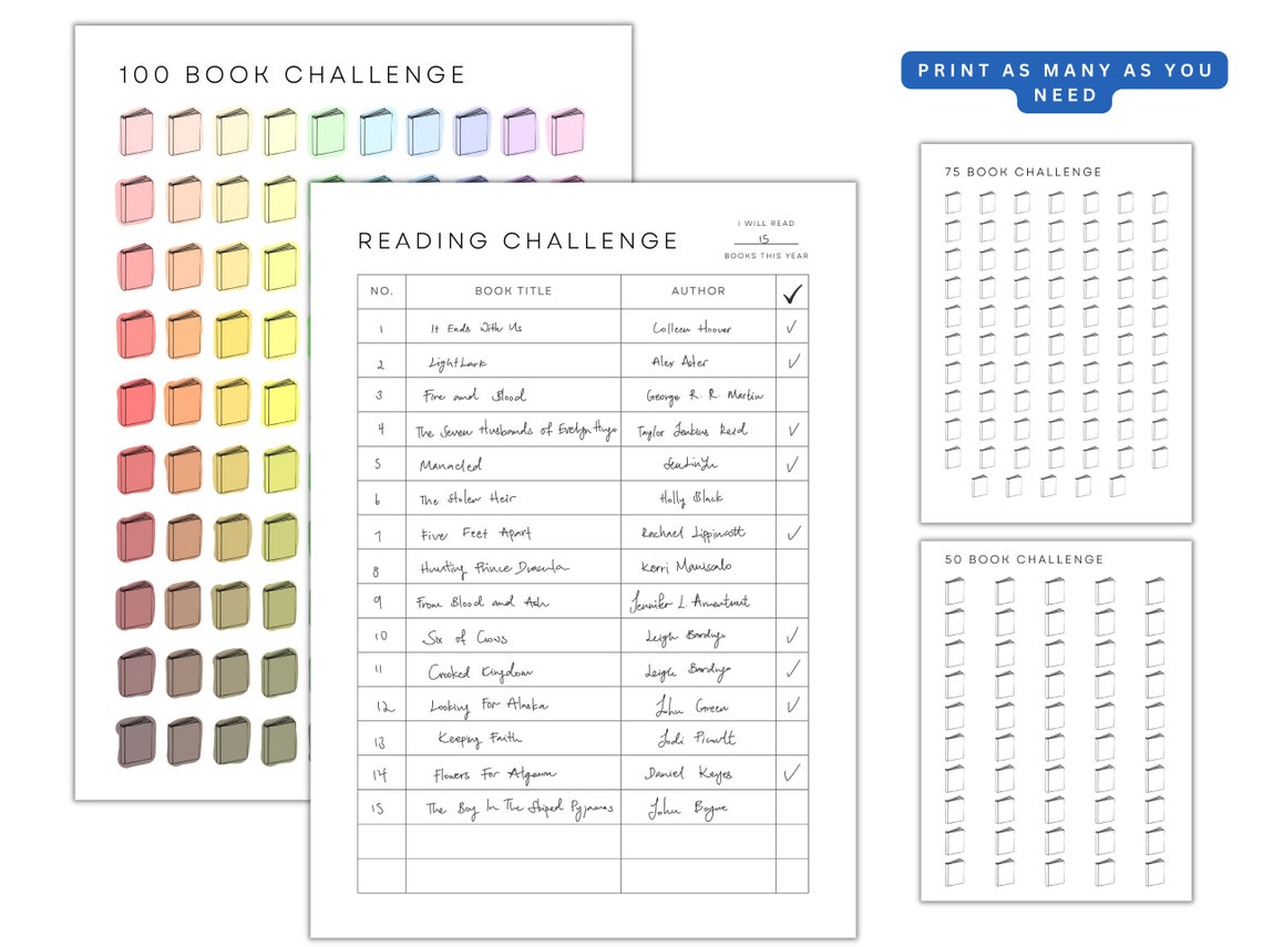 9 Reading Challenge Printables/book Reading Goal Tracker/100 Books ...