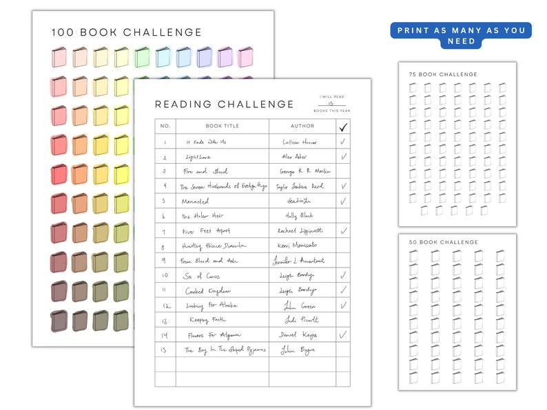 9 Reading Challenge Printables/book Reading Goal Tracker/100 Books ...