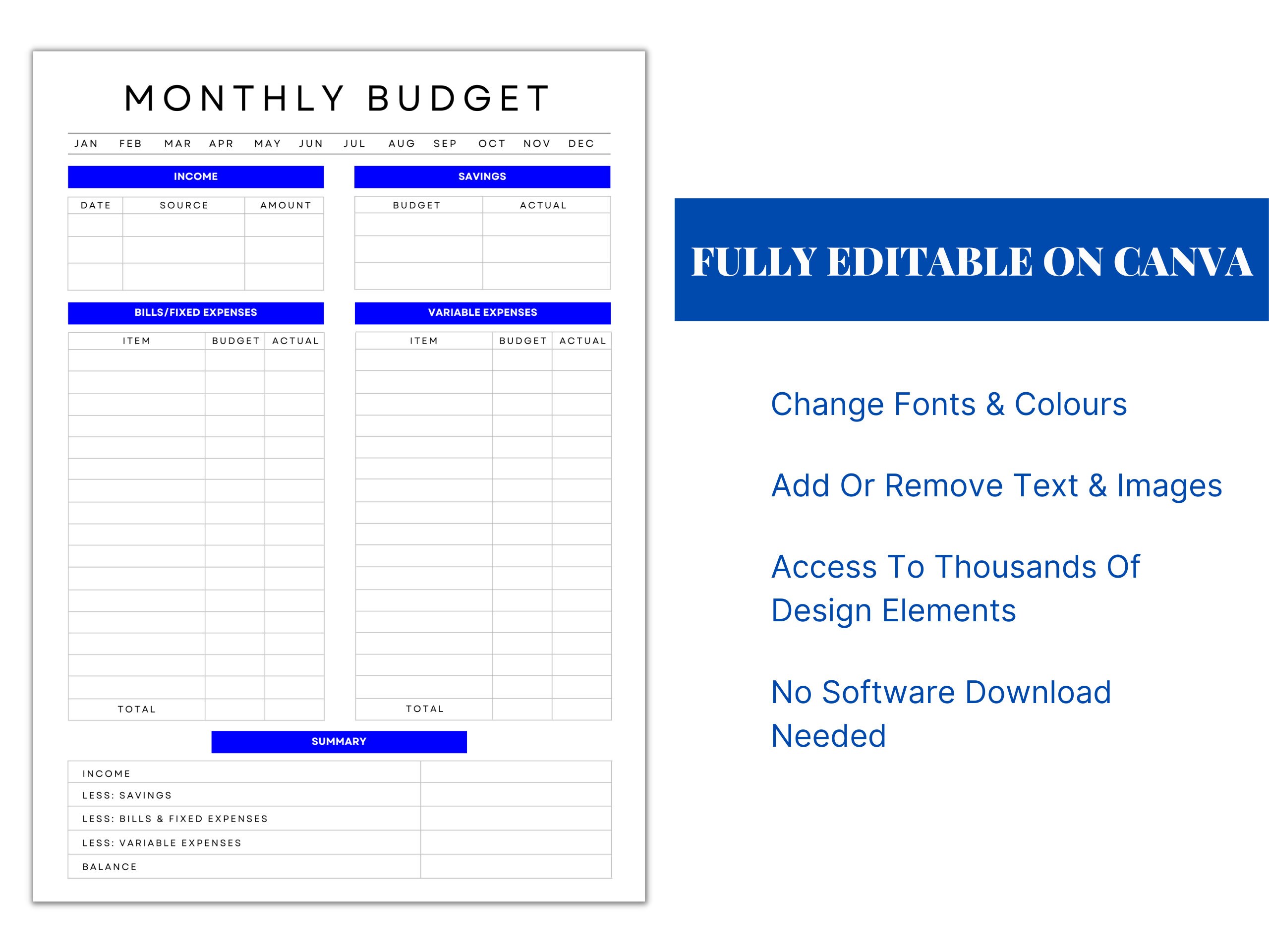 Monthly Budget Overview Planner Printable Template/budget - Etsy