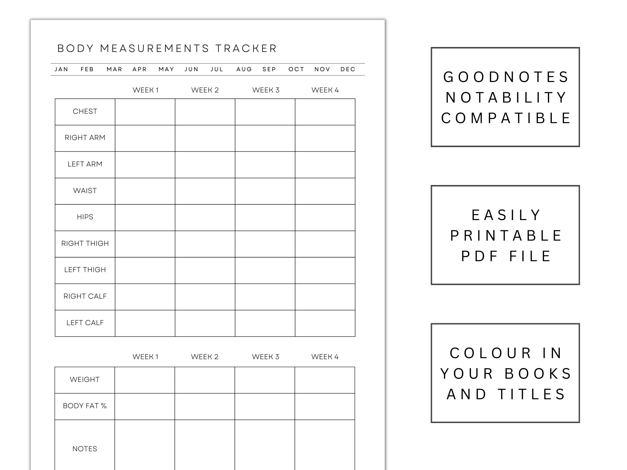 Weekly Body Measurements Tracker Printable/health & Fitness Journal ...
