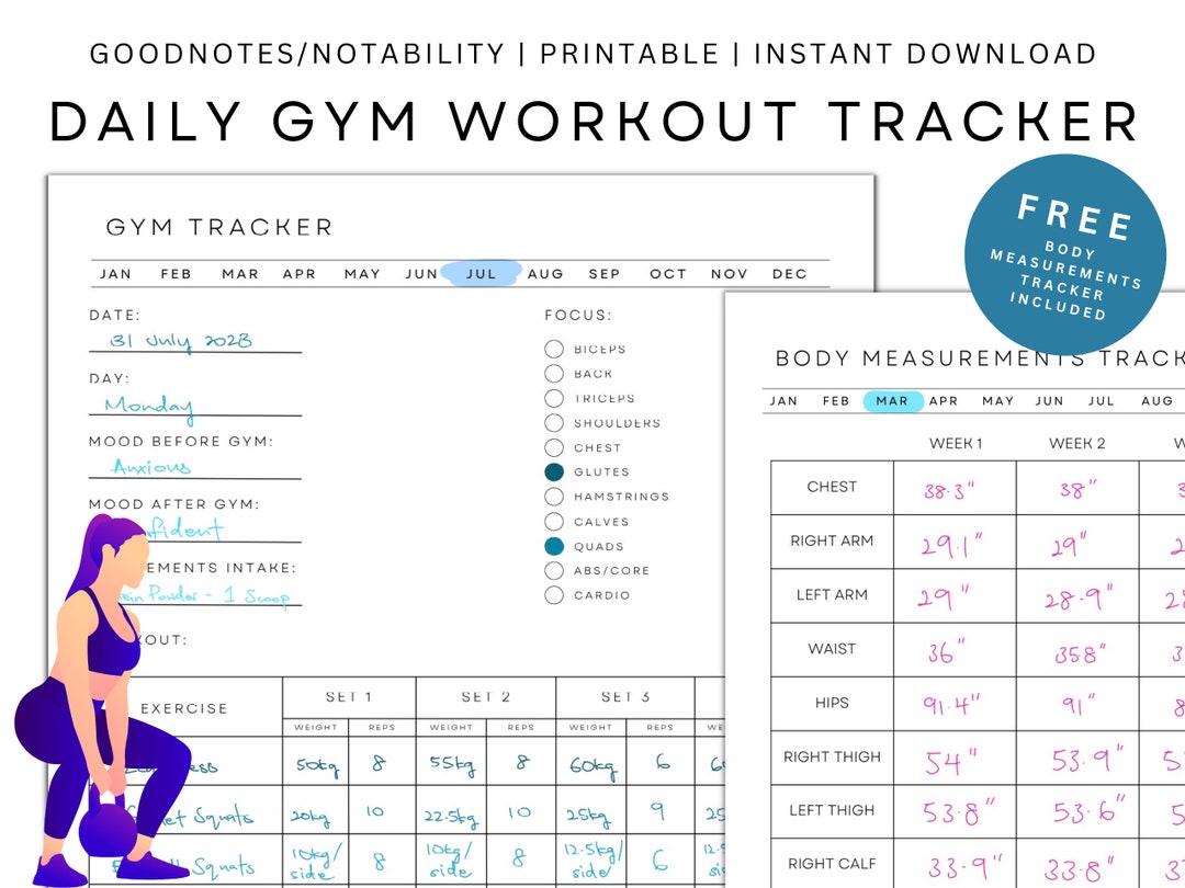 Daily Gym Fitness Tracker FREE Body Measurements Tracker/monthly ...
