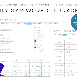Daily Gym Fitness Tracker FREE Body Measurements Tracker/monthly ...