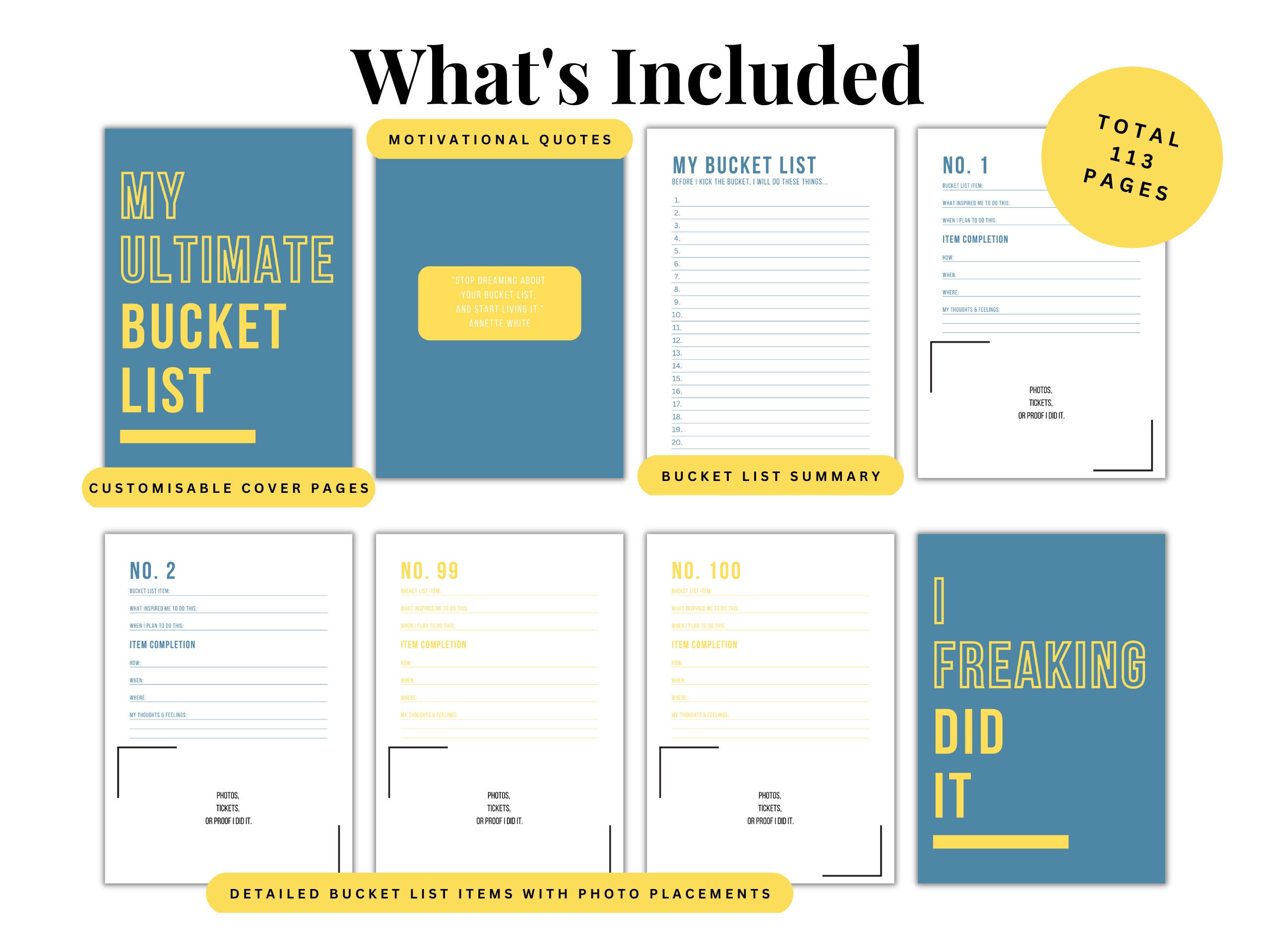 ULTIMATE Bucket List Printable Planner Journal, Life Goals Travel ...