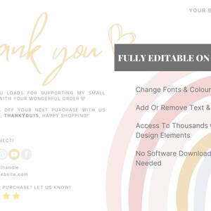 Boho Rainbow Thank You Cards Template Design for Small - Etsy