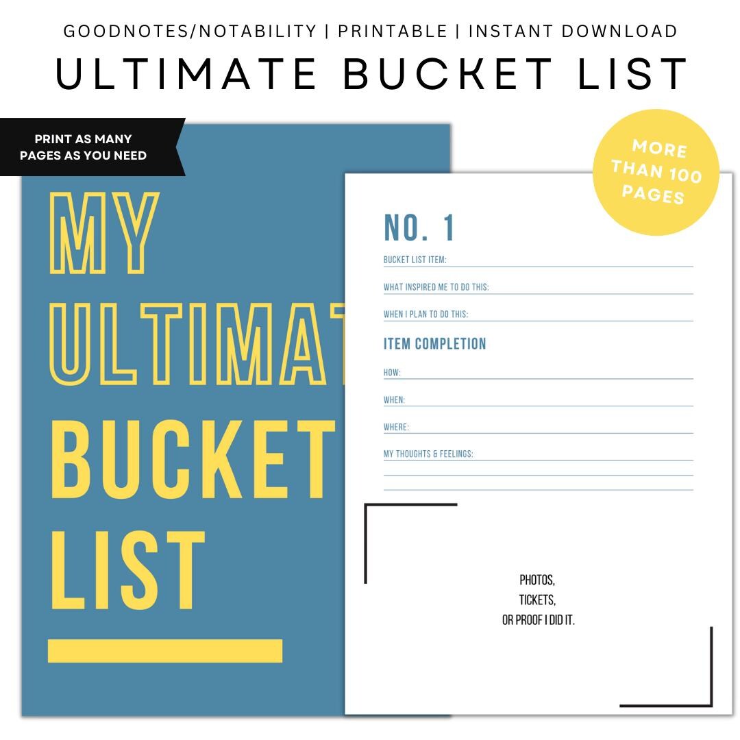 ULTIMATE Bucket List Printable Planner Journal, Life Goals Travel ...