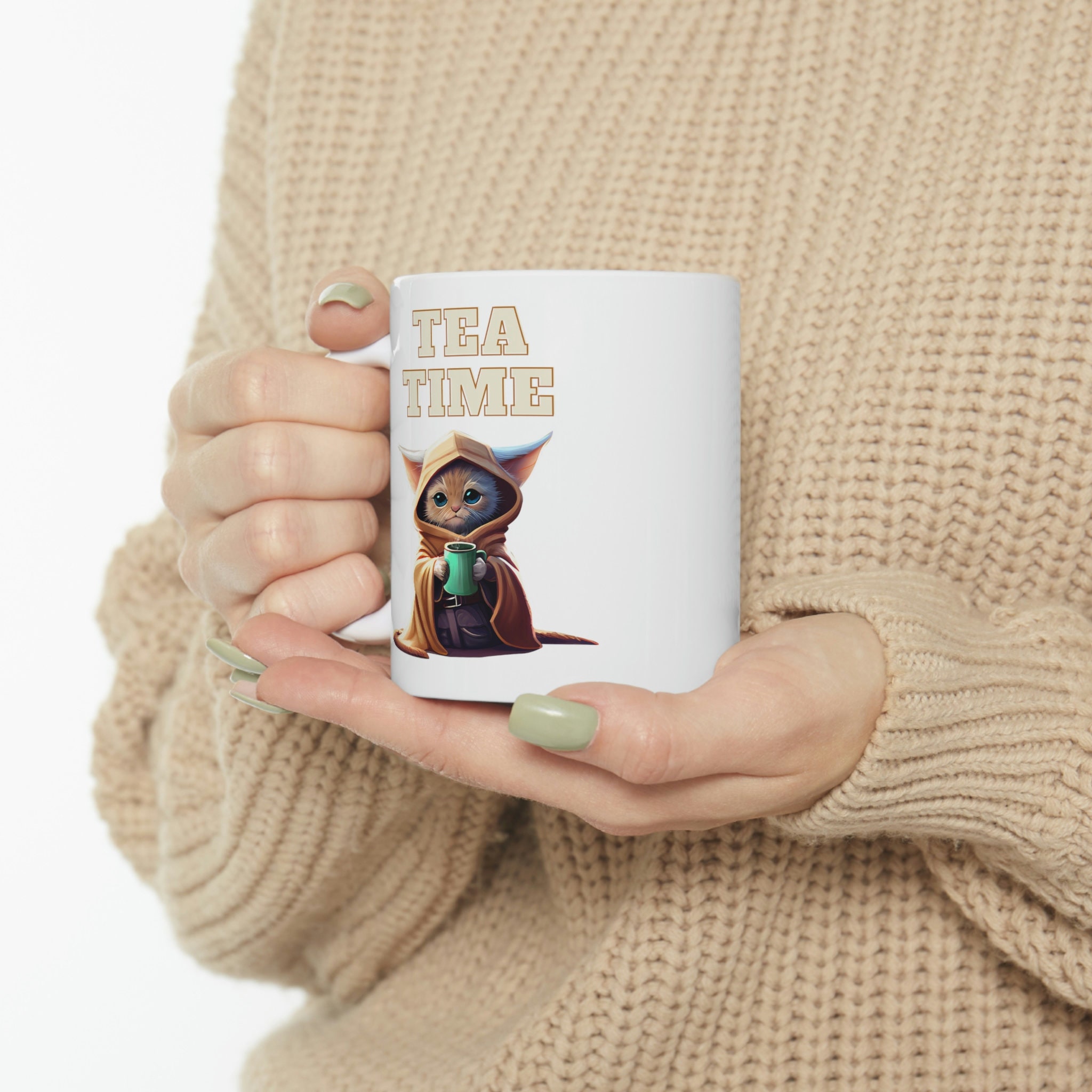 Tea Time Adorable Baby Yoda Grogu Cat Kitten 11 Oz White Coffee Tea ...