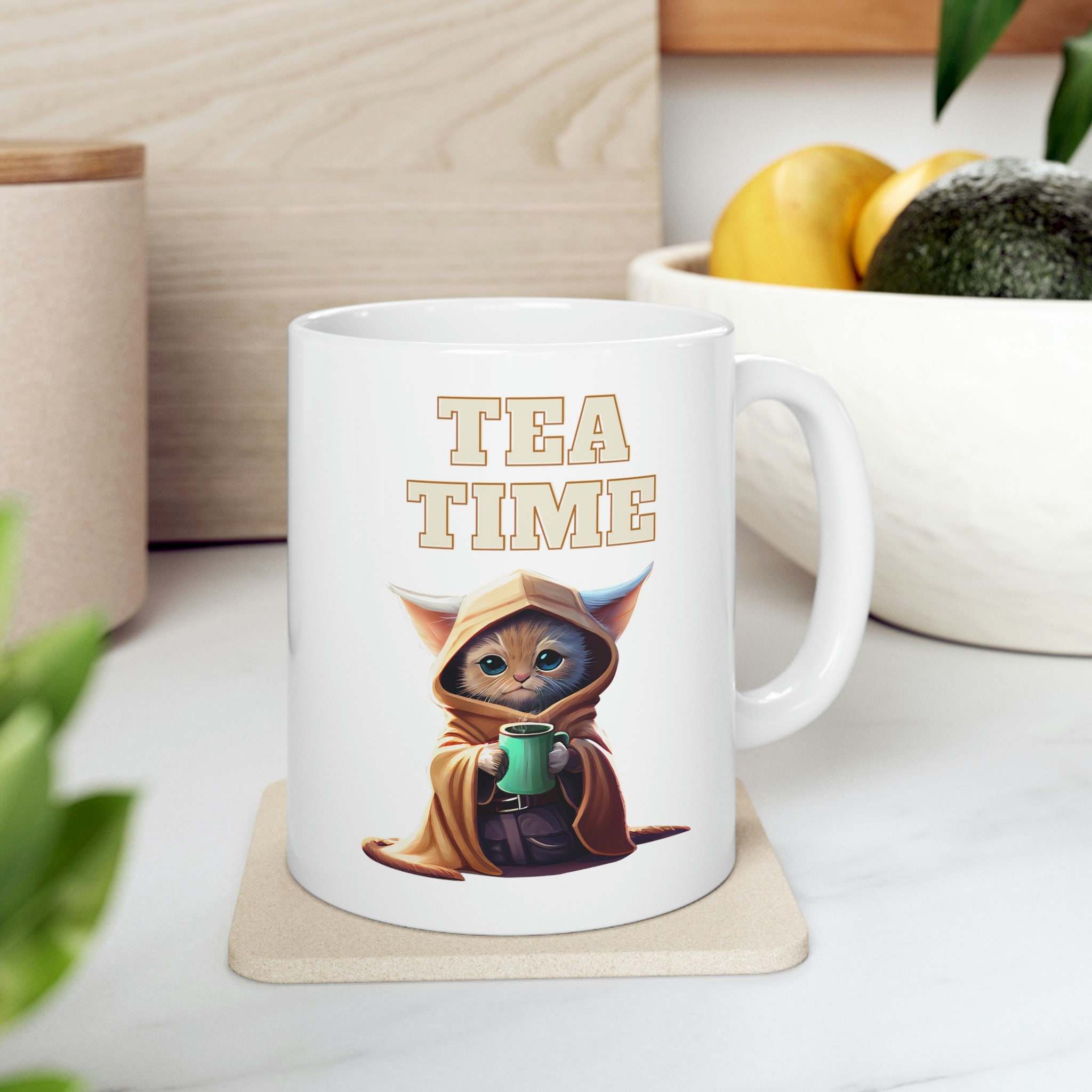 Tea Time Adorable Baby Yoda Grogu Cat Kitten 11 Oz White Coffee Tea ...