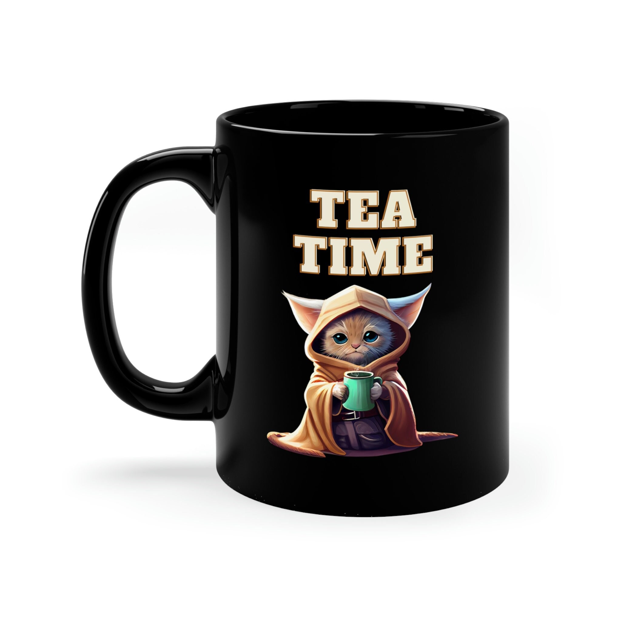 Tea Time Adorable Baby Yoda Grogu Cat Kitten 11 Oz Black Coffee Tea ...
