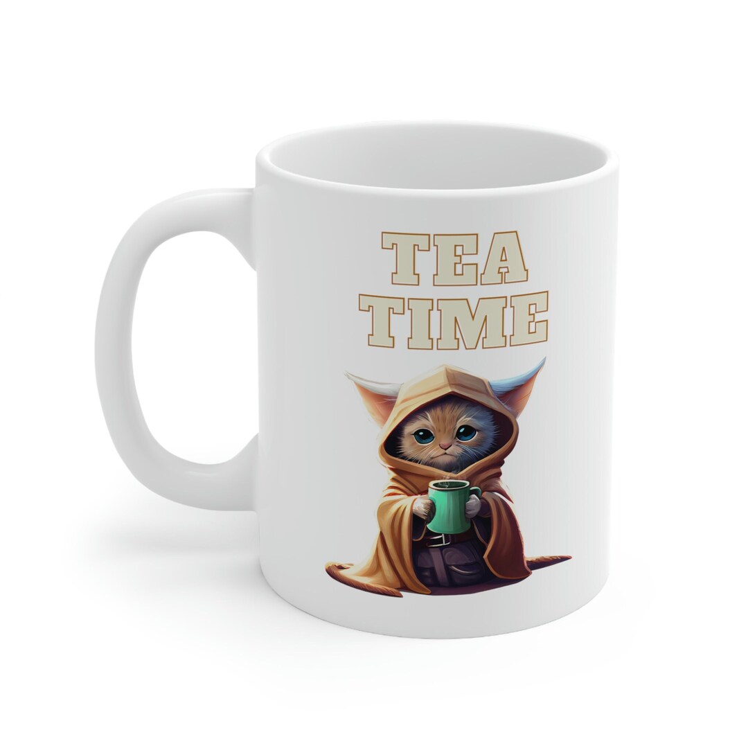 Tea Time Adorable Baby Yoda Grogu Cat Kitten 11 Oz White Coffee Tea ...