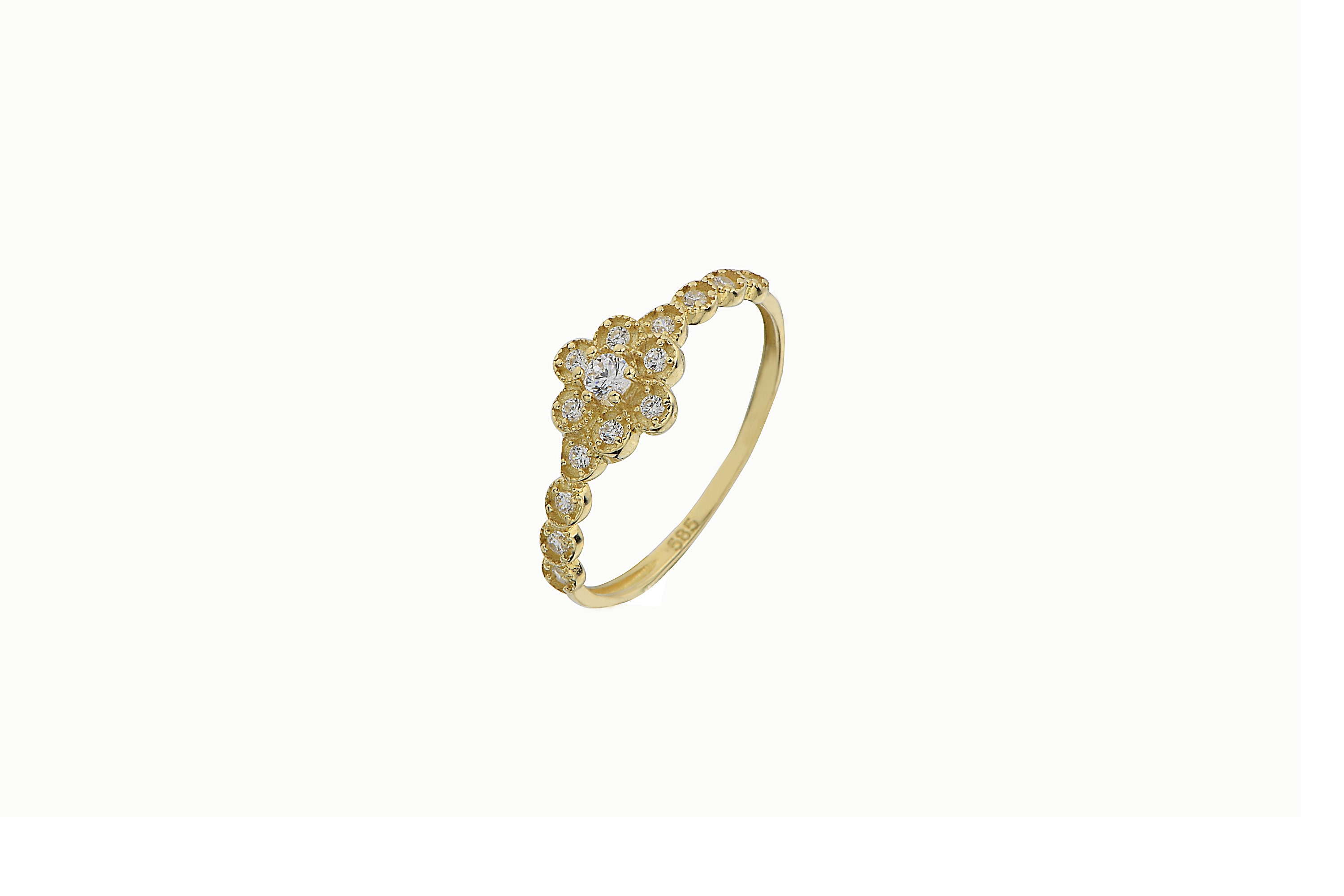 14K Solid Gold Flower Gemstone Ring for Her, Floral Half Eternity ...