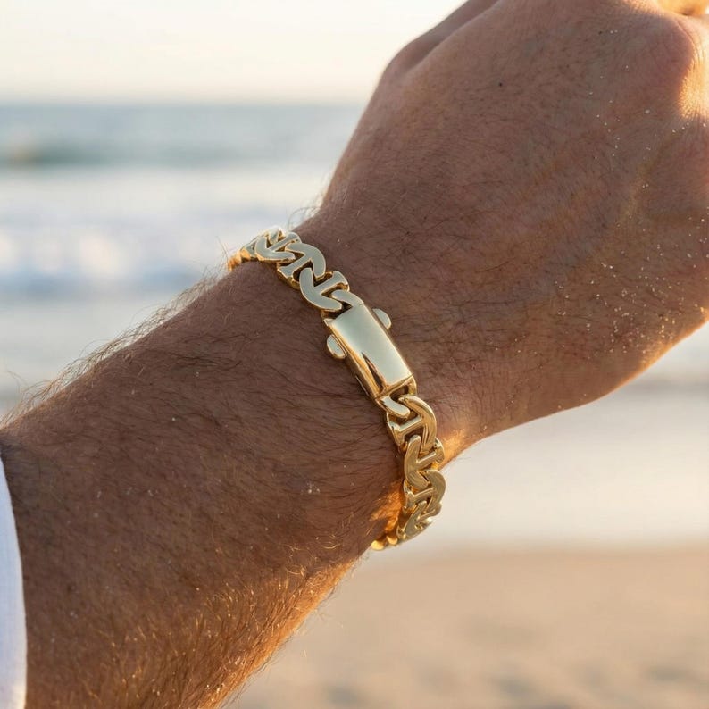 14K Solid Gold Mariner Anchor Link Bracelet – Nautical Men's Jewelry ...