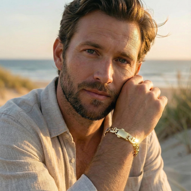 14K Solid Gold Mariner Anchor Link Bracelet – Nautical Men's Jewelry ...