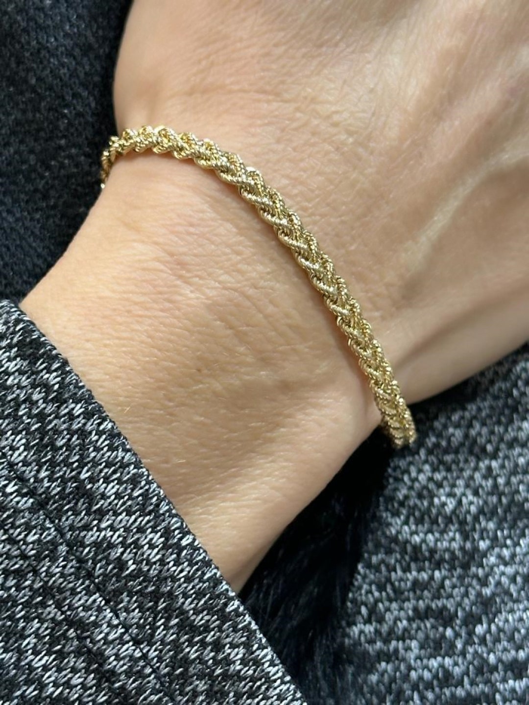 From 8K to 22K Solid Gold 5mm Wide Twisted Rope Chain Bracelet for ...