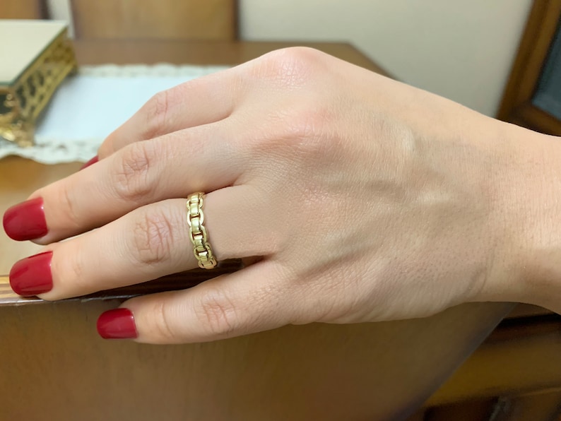 14K Solid Gold Rolex Style Chain Shape Ring, 4.76MM President Band ...