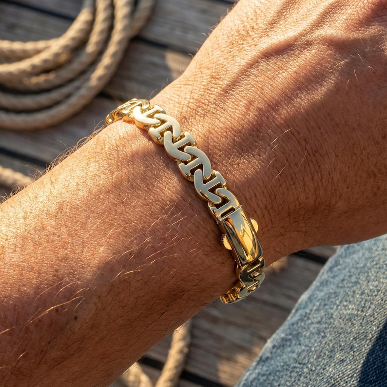 14K Solid Gold Mariner Anchor Link Bracelet – Nautical Men's Jewelry ...