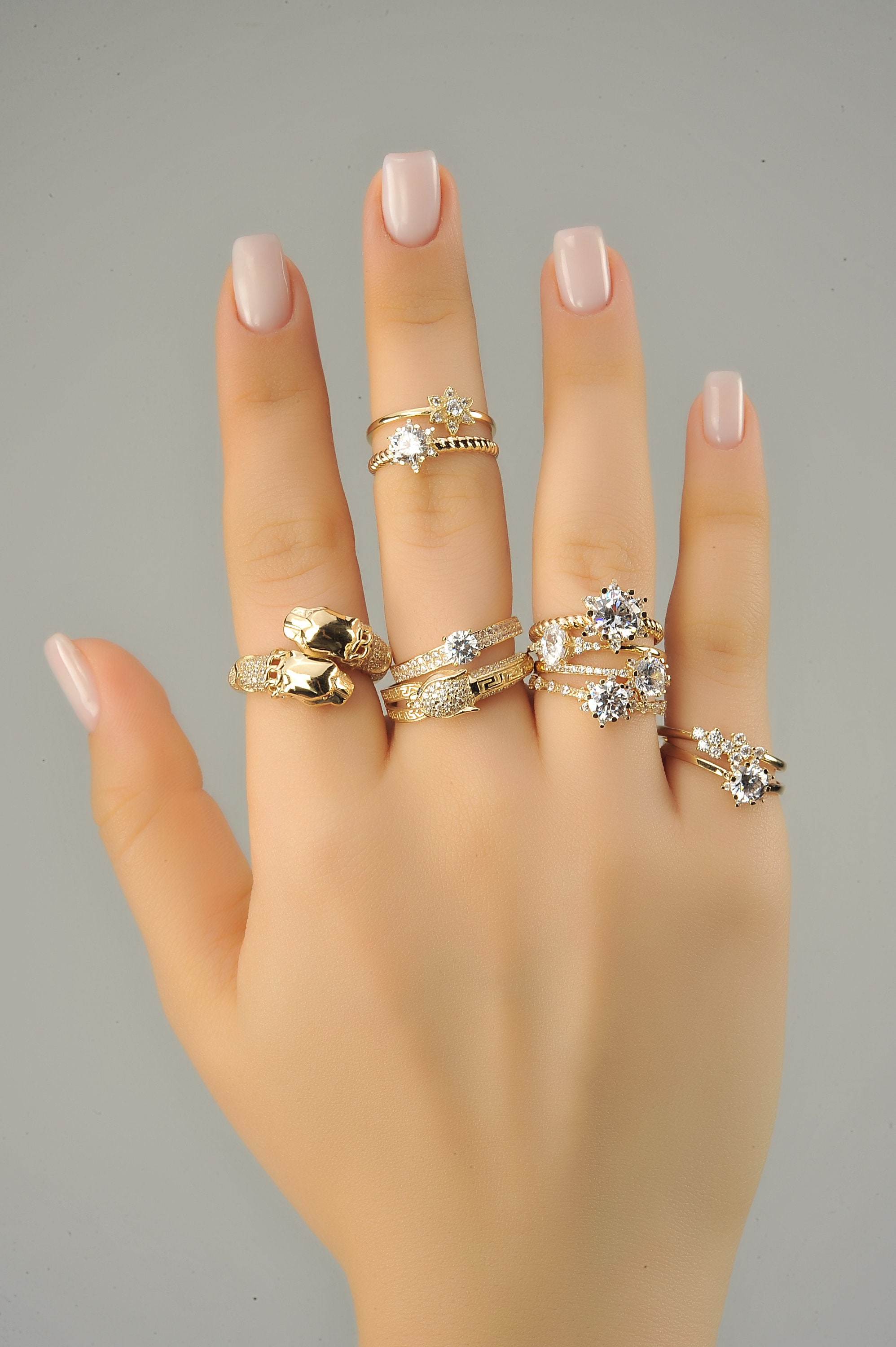 14K Solid Gold Lotus Flower Gemstone Ring, Floral Engagement Ring for ...