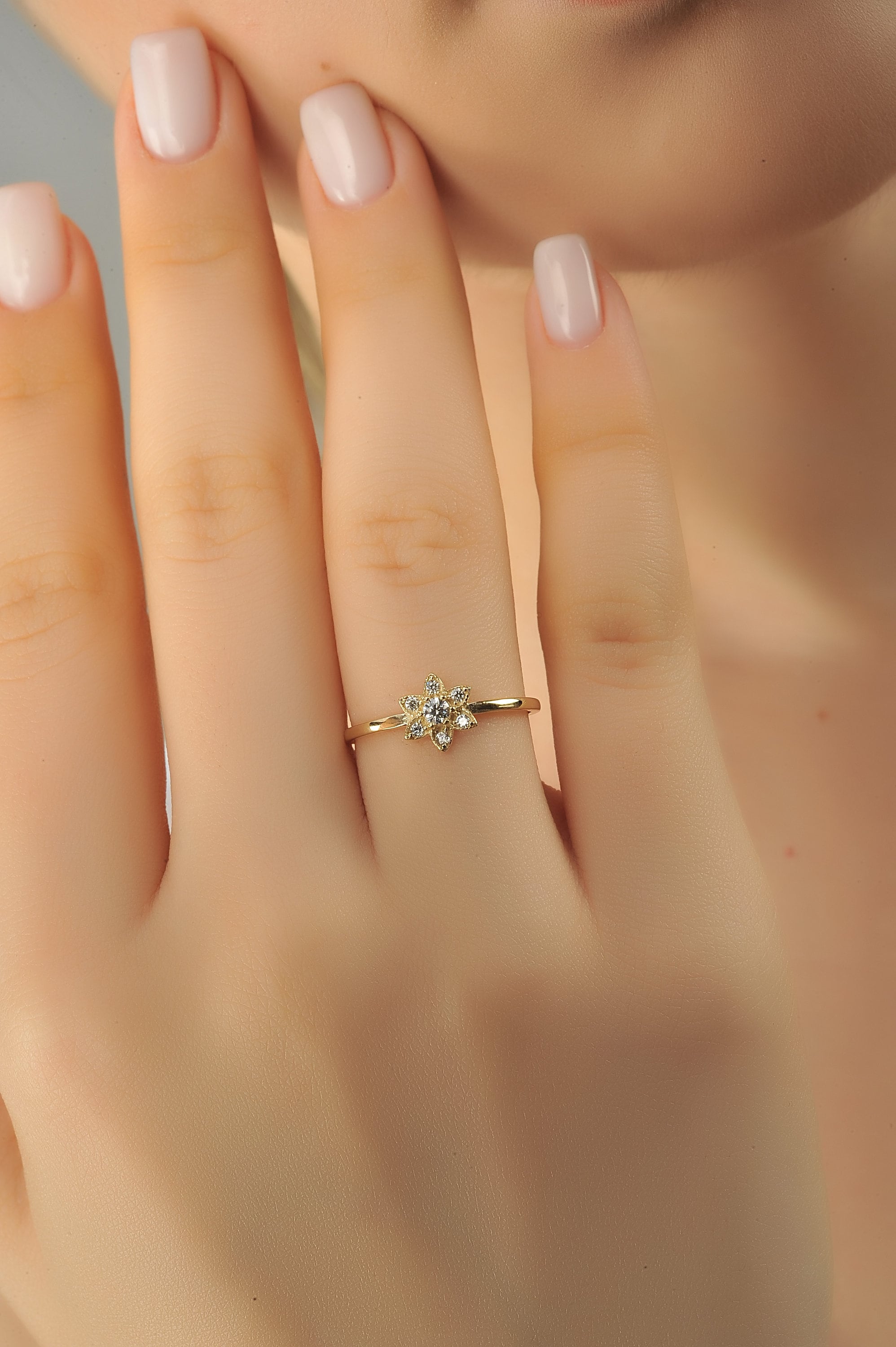 14K Solid Gold Lotus Flower Gemstone Ring, Floral Engagement Ring for ...